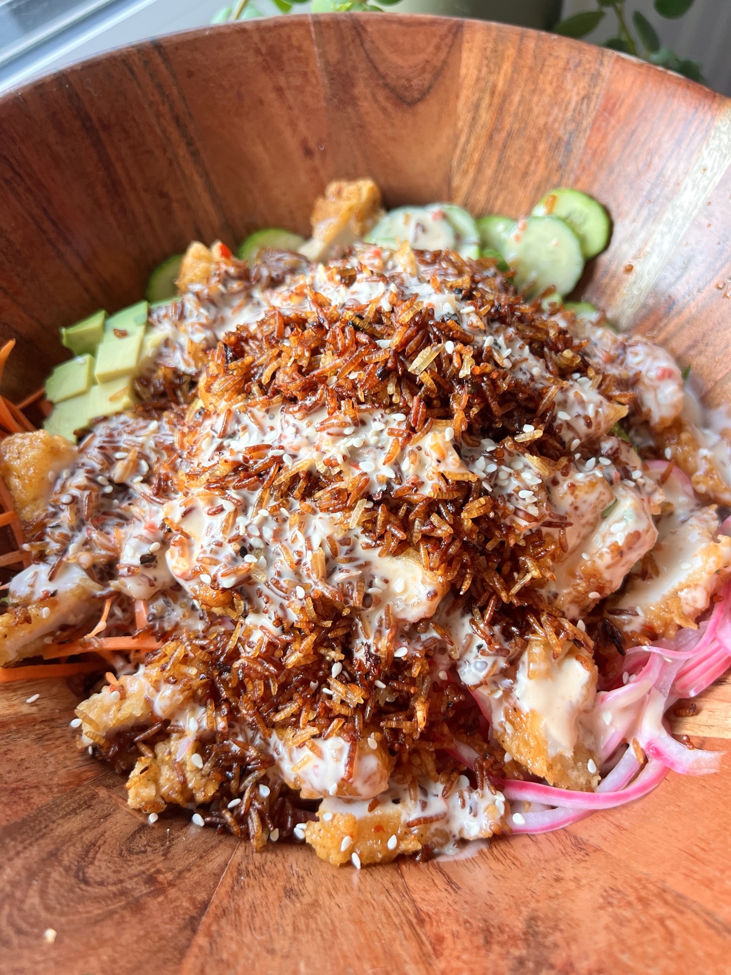 Bang Bang Chicken Crispy Rice Salad - Kenna's Cooks